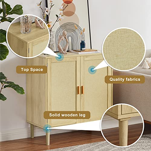 Tiophome Sideboard Buffet Cabinet Kitchen Storage with Shelf and Fabric Covered Panels, Mid-Century 2-Door Accent Chest, Liquor Cabinet for Bar Hallway, Cupboard Console Table 31.5X 15.8X 34.6 Inches