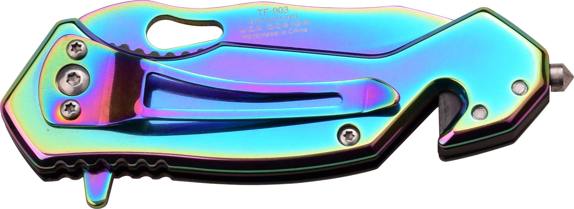 TAC Force TF-903RB Spring Assist Folding Knife, Rainbow Straight Edge Blade, Rainbow Handle, 3.75-Inch Closed