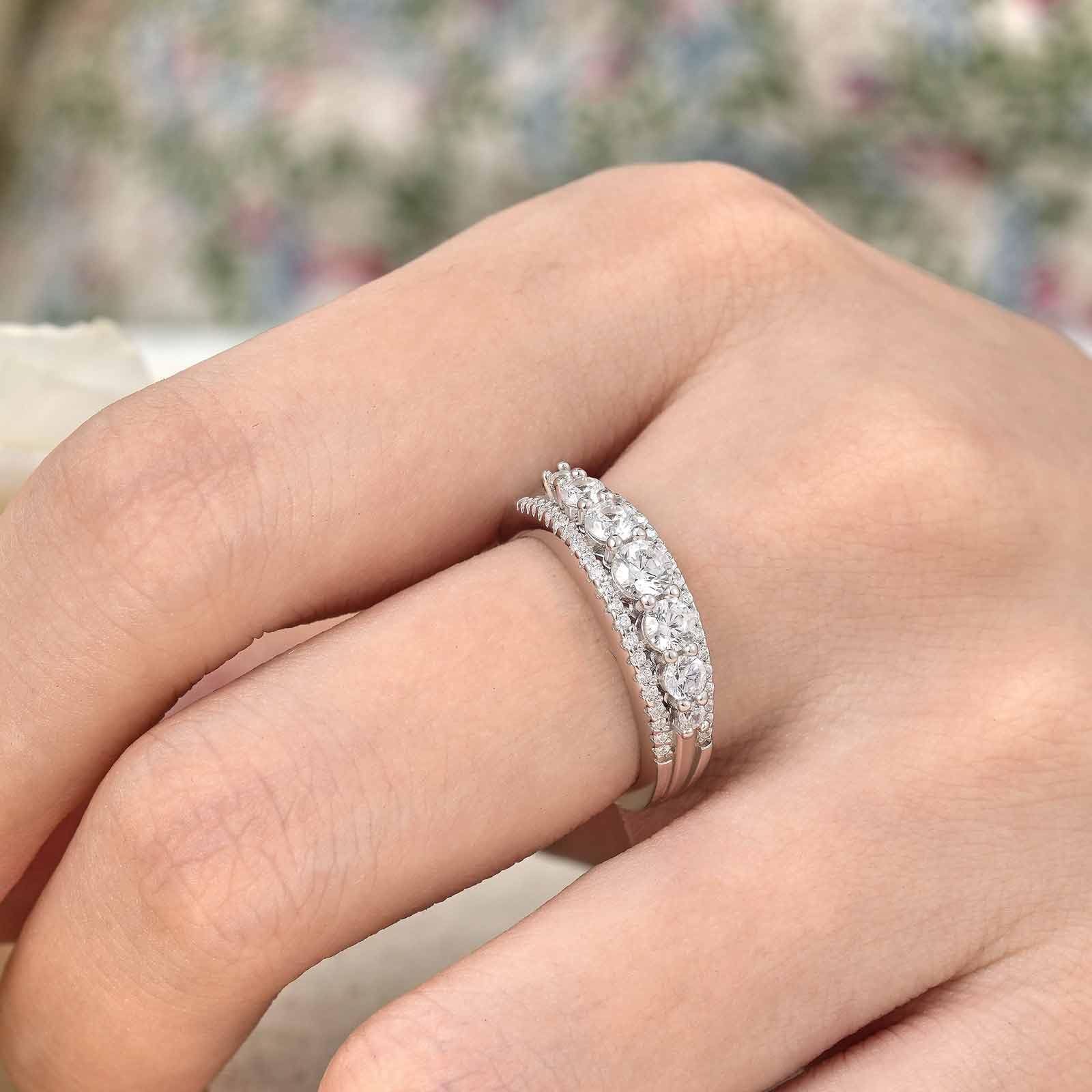 SHELOVES Sterling Silver Eternity Bands for Women Simulated Diamond Cubic Zirconia Wedding Rings Sz 7.5