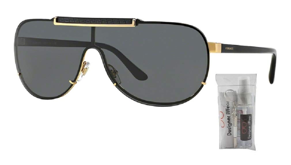 Versace VE2140 100287 40M Gold/Grey Pilot Shield Sunglasses For Men For Women + BUNDLE with Designer iWear Eyewear Kit…