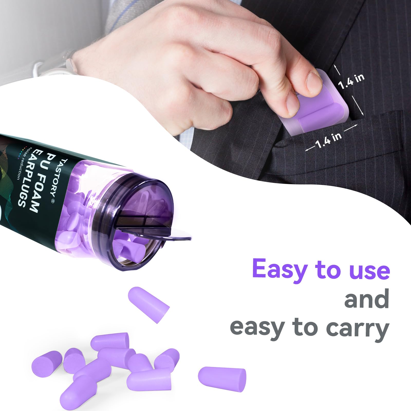 TASTORY Foam Ear Plugs, 60Pair 38dB Soft Earplugs for Sleeping, Noise Reduction Earplugs for Hearing Protection, Noise Cancelling for Shooting, Snoring, Studying, Travel, Concerts, Work