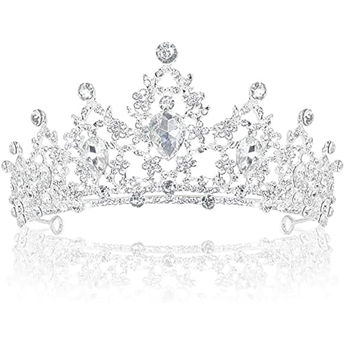 TOCESS Silver Crown for Women Crystal Tiara for Girls Rhinestone Queen Princess Crown for Bridal Wedding Prom Costume Party Quinceanera Hair Accessories, Ideal Gift for Women (Silver)