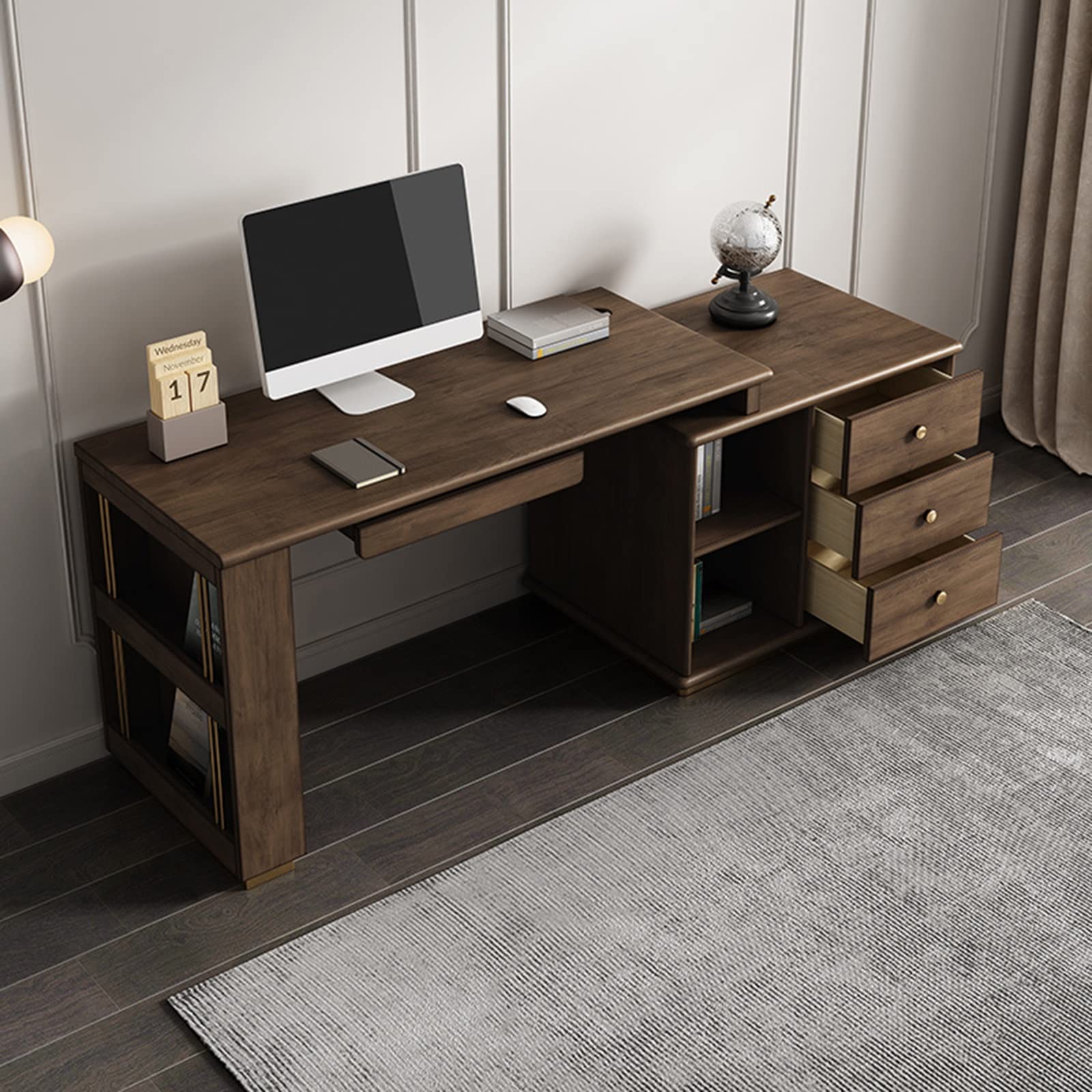 Wooden Computer Desk with Keyboard Tray, Small Space L-Shaped Corner Writing Desk, Home & Company Workbench (Size : 140cm)