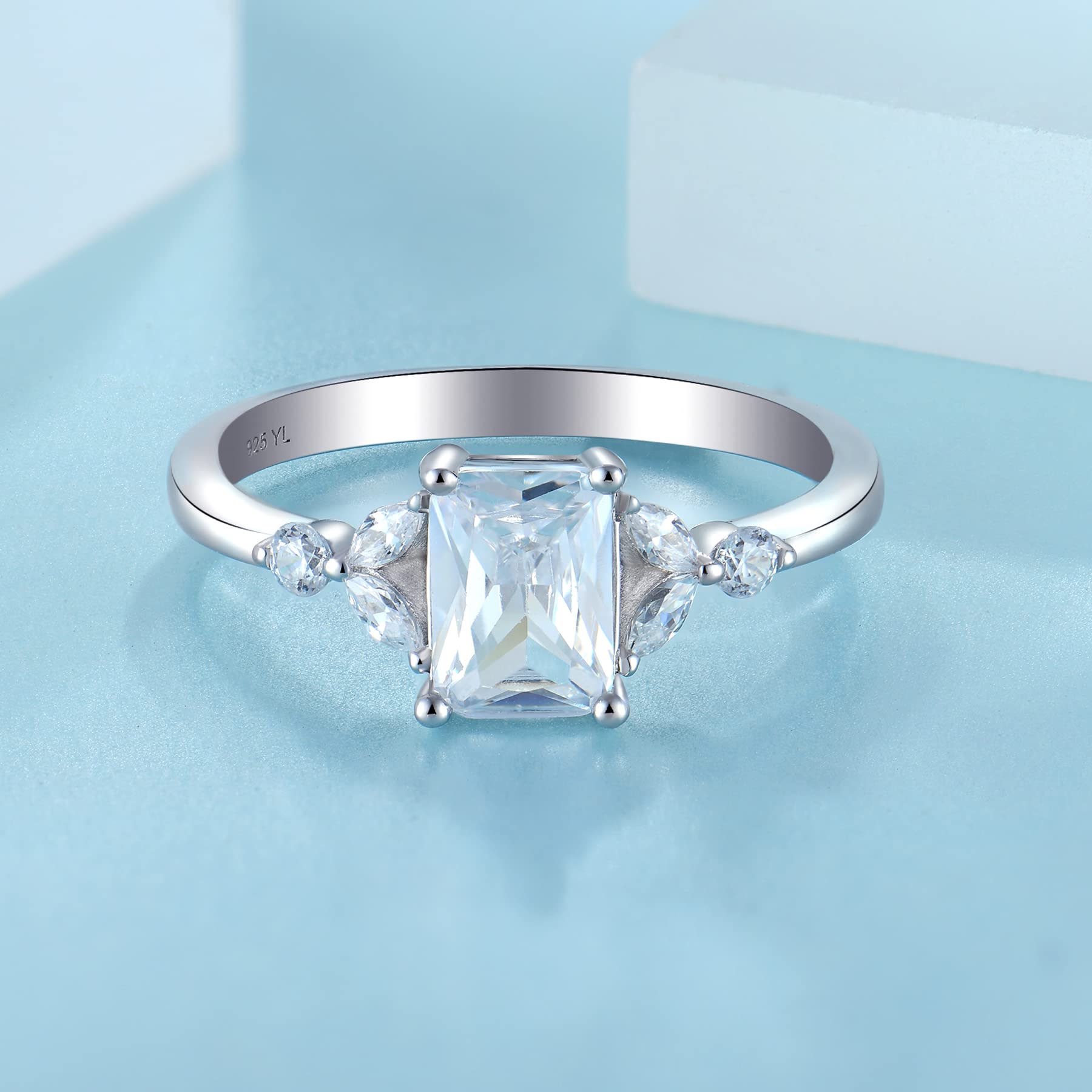 YL Solitaire Engagement Rings for Women 925 Sterling Silver Rectangle Cubic Zirconia Anniversary Rings for Wedding-size 5