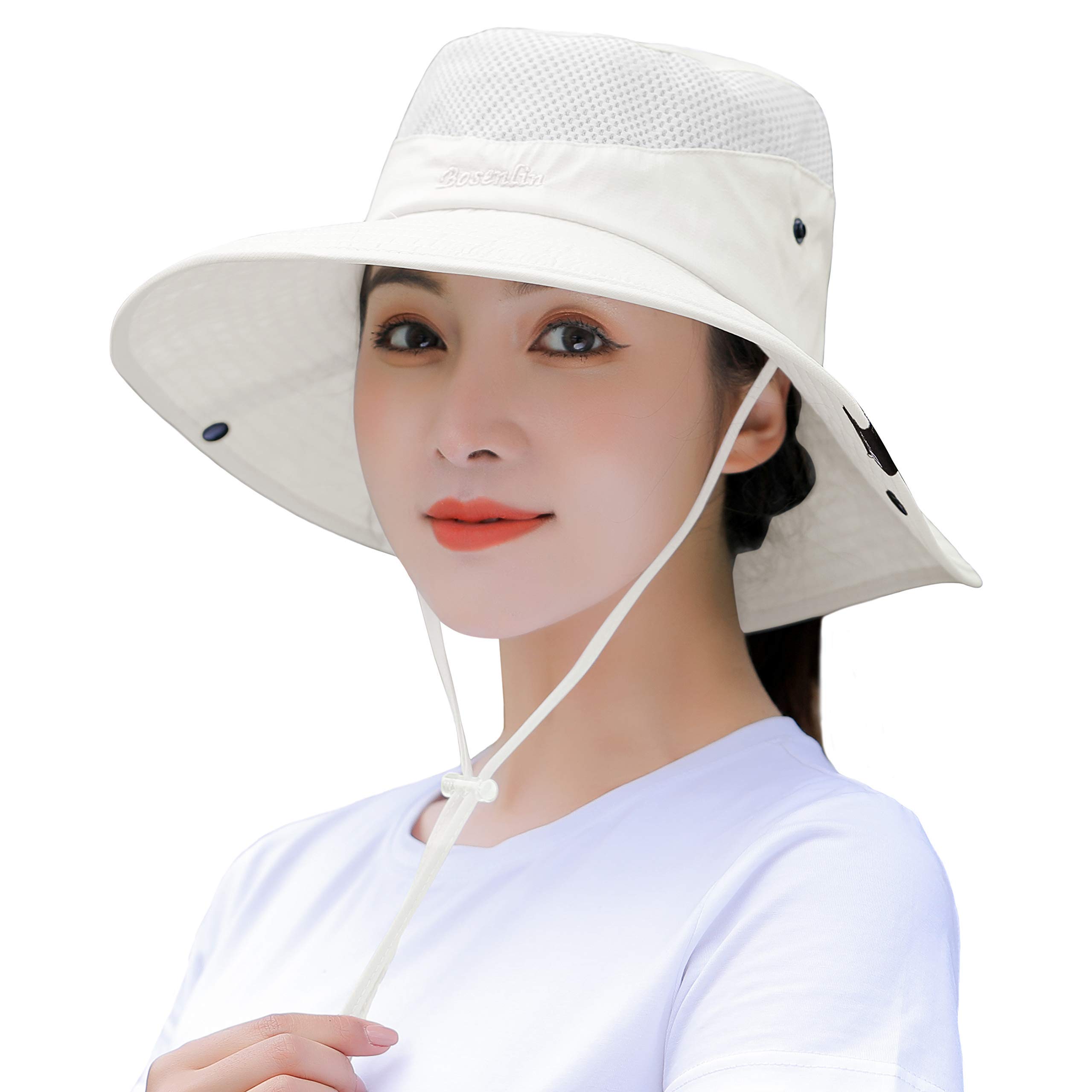 Women's Summer Sun Hat Wide Brim UV UPF50 Protection Hats Foldable Packable Ponytail Bucket Cap for Safari Beach Fishing Gardening Beige