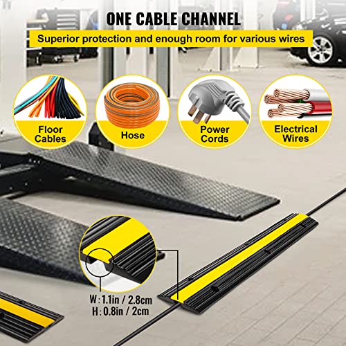VEVOR Cable Protector Ramp, 3 Packs 1 Channel Hump, Heavy-Duty Modular Speed Bump Rated 22046 LBS Load Capacity, Protective Wire Cord Ramp Driveway Rubber Traffic Speed Bumps