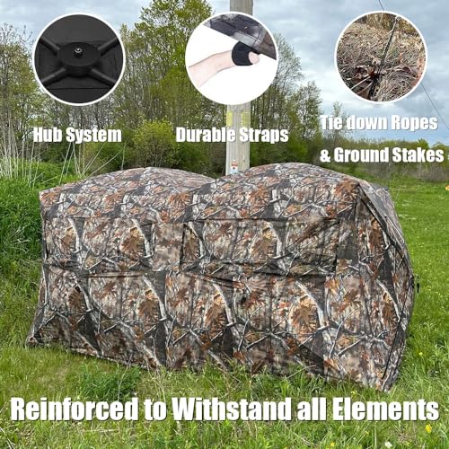 THUNDERBAY Bunkhouse Pop Up Portable Side-by-Side See Through Hunting Blind, 6 Person Wide Bottom 360 Degree See Through Hunting Tent, Footprint: 180"x90" with 80" Height