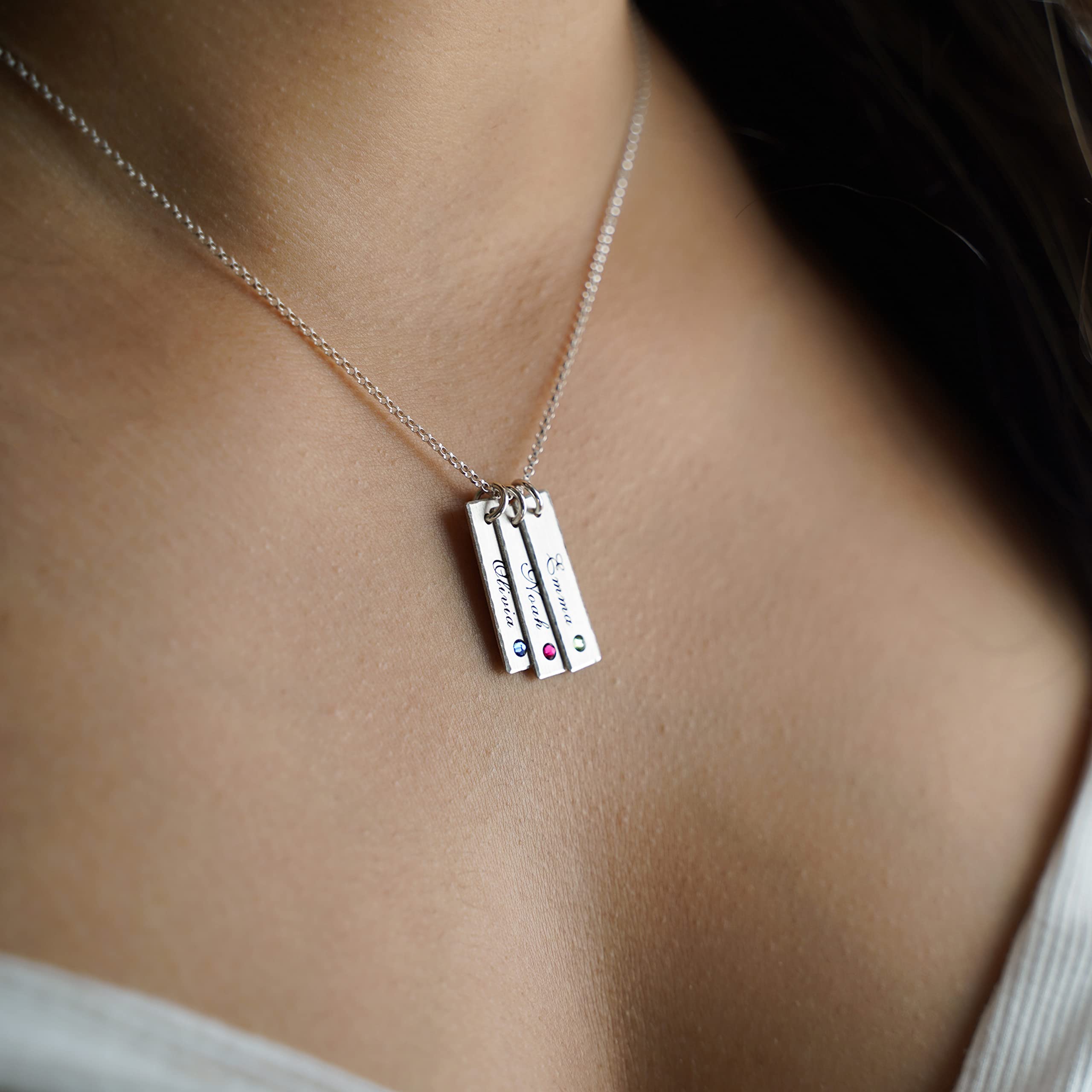 Unity in Three with Swarovski Setting Personalized Charm Necklace. Customized Pendants with Names of Your Choice. Choose Up to 3 Birthstones, and 925 Chain. Gifts for Her