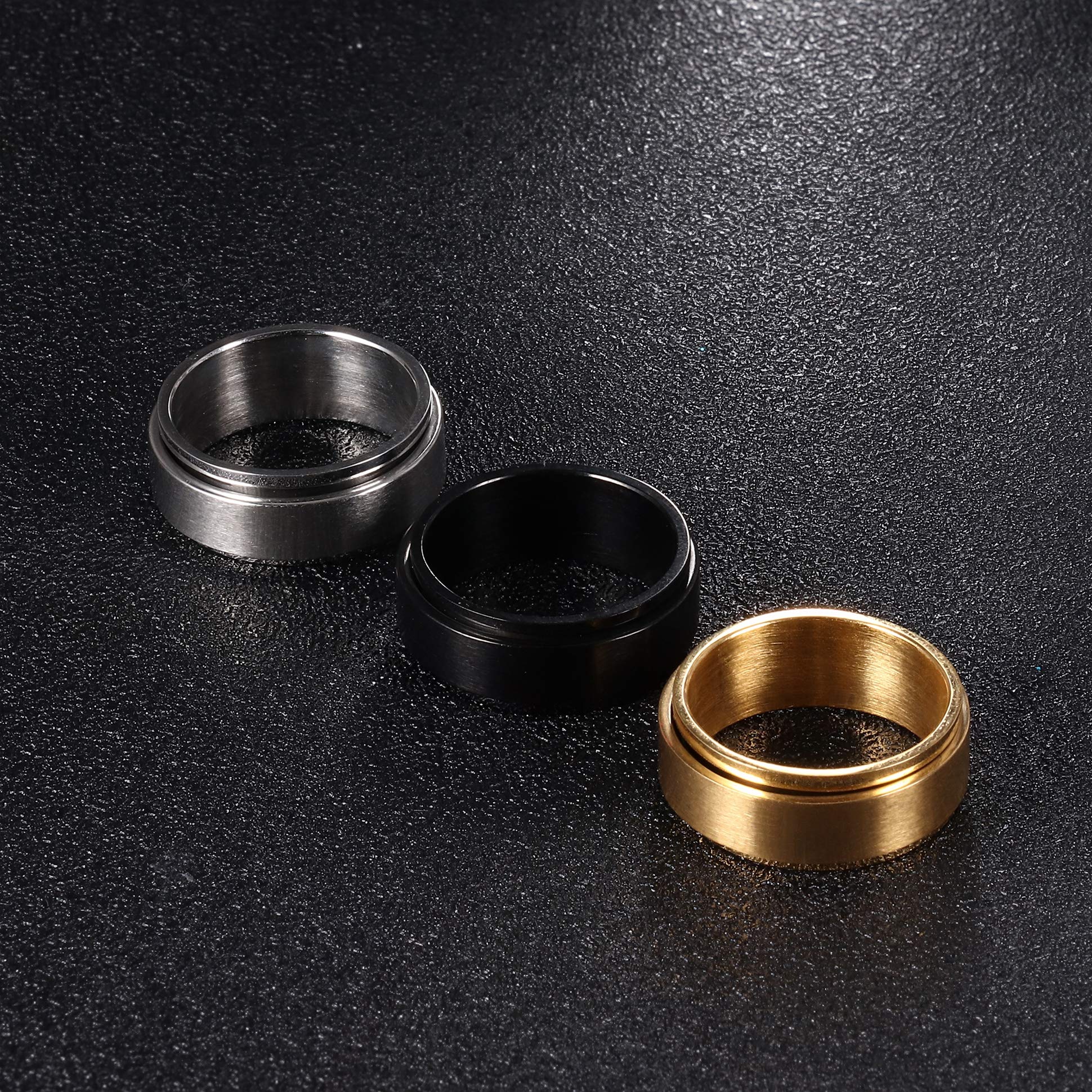 YADOCA 3 Pcs Stainless Steel Fidget Band Rings for Men Women Spinner Ring Set for Wedding Promise Silver Gold Black Tone Size 6