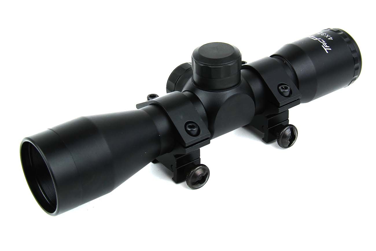 TacFire Compact Fixed Power Rifle Scope Rangefinder Reticle with Set of 1 Rings, 4 x 32, Black