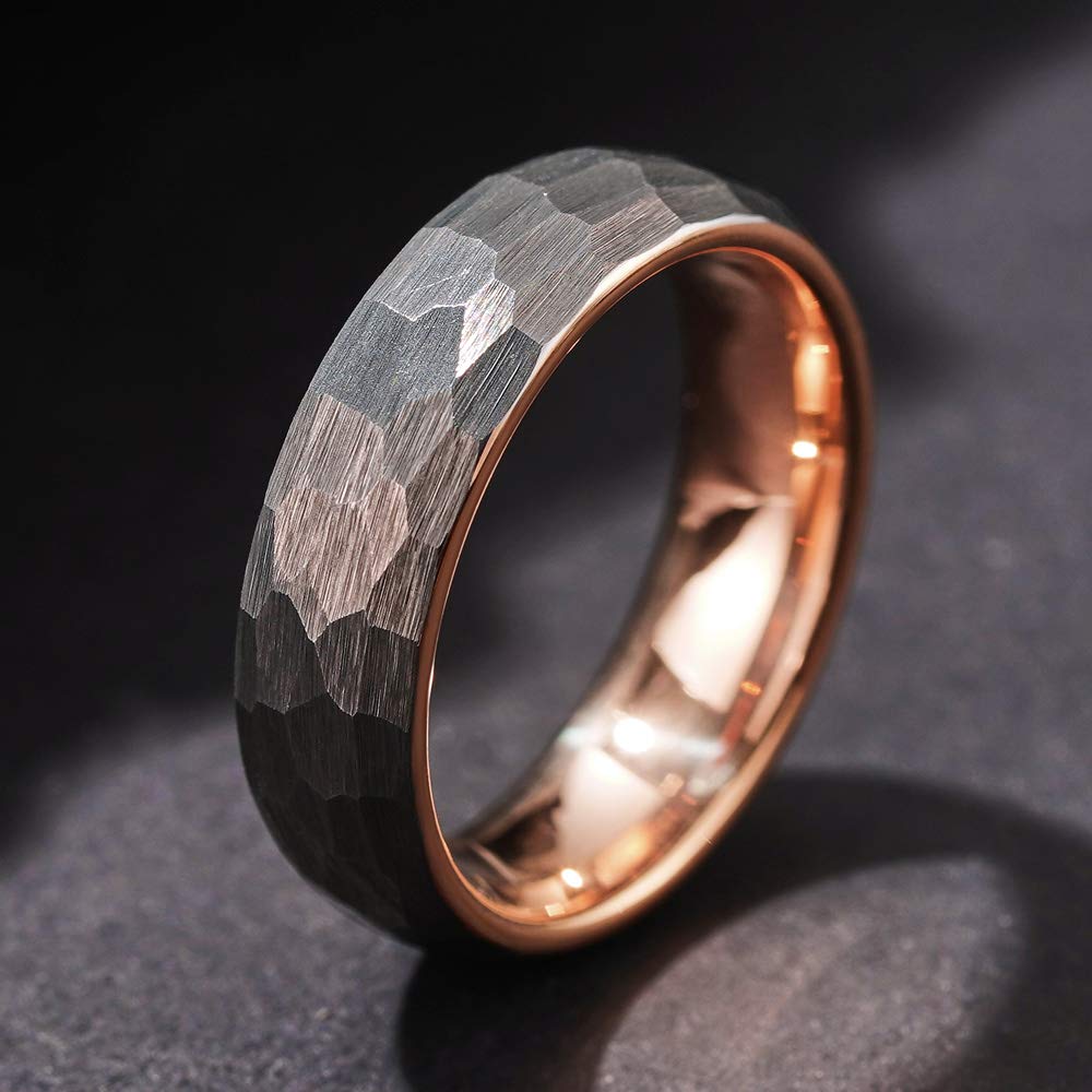 THREE KEYS JEWELRY 2mm Womens Charming Jewelry Tungsten Hammered Brushed Wedding Carbide Ring Band for Women Engagement Rose Gold Size 10.5