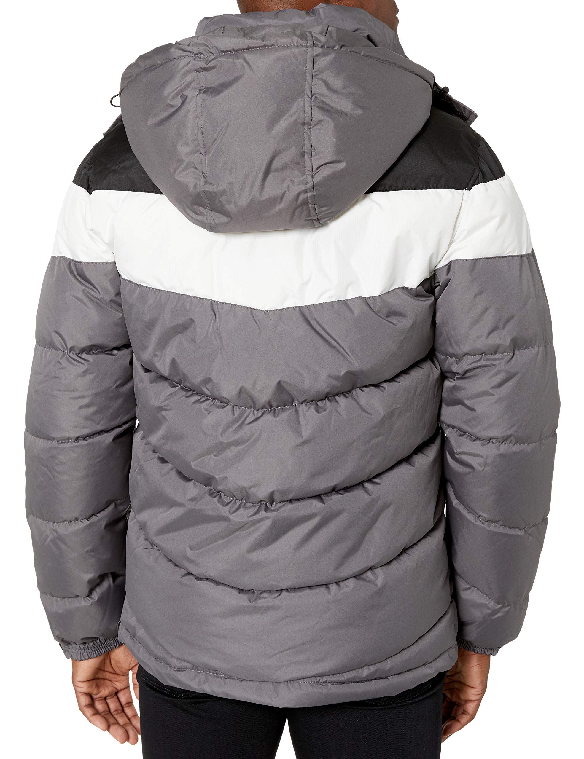 Reebok Men's Heavy Weight Hooded Bubble Jacket, Power Black/White/mid Grey, X-Large