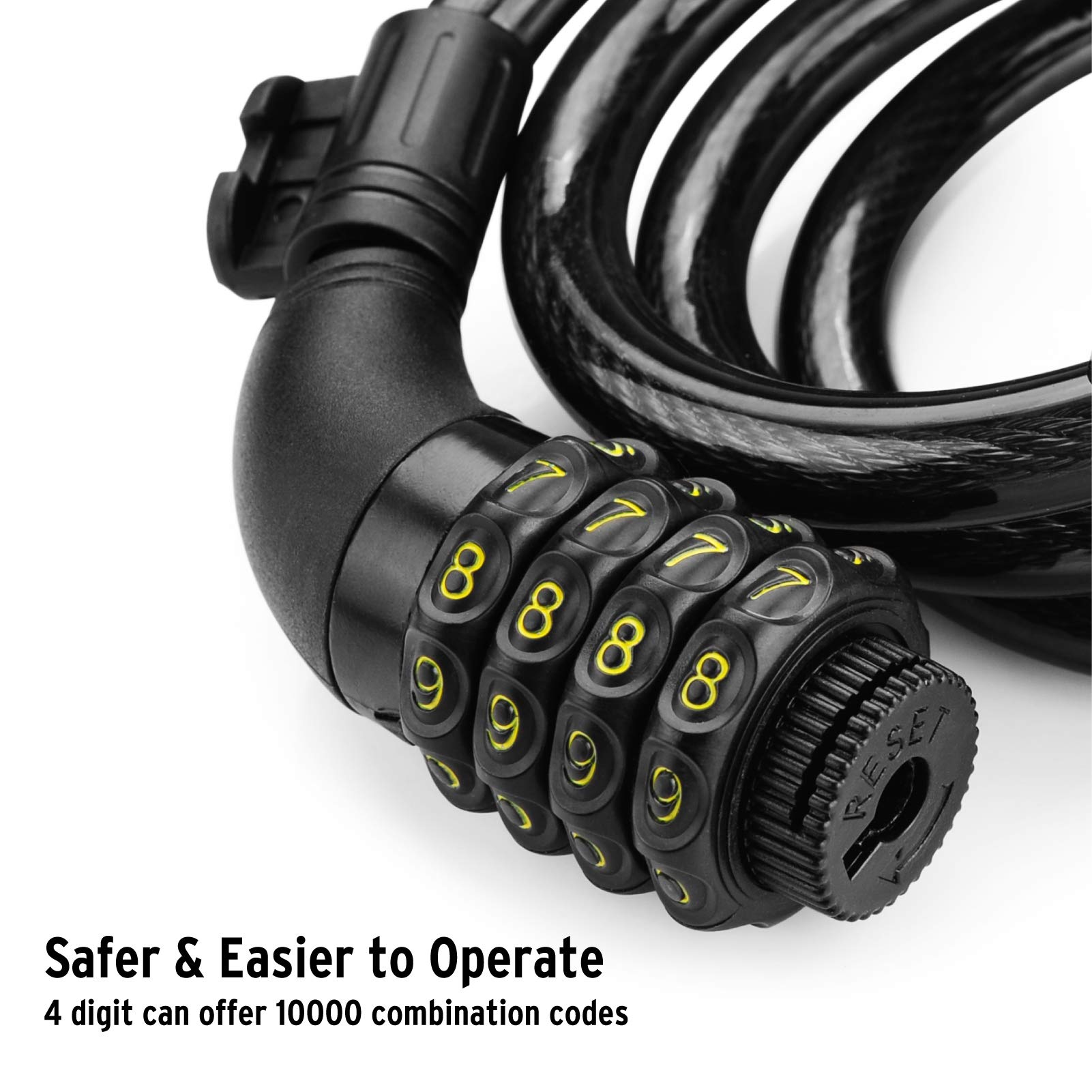 Titanker Bike Lock, 4 Feet Bike Locks Cable, Secure Resettable Combination Bike Lock with Mounting Bracket, 1/2 Inch Diameter