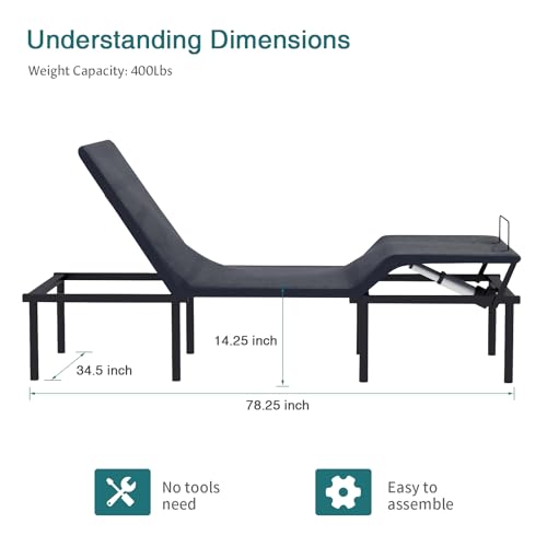 Tatub Twin XL Adjustable Bed Frame with Head and Foot Incline, Electric Adjustable Bed Base with New Generation Motor, Adjustable Bed for Seniors with Wireless Remote Control, 400 Lbs Capacity