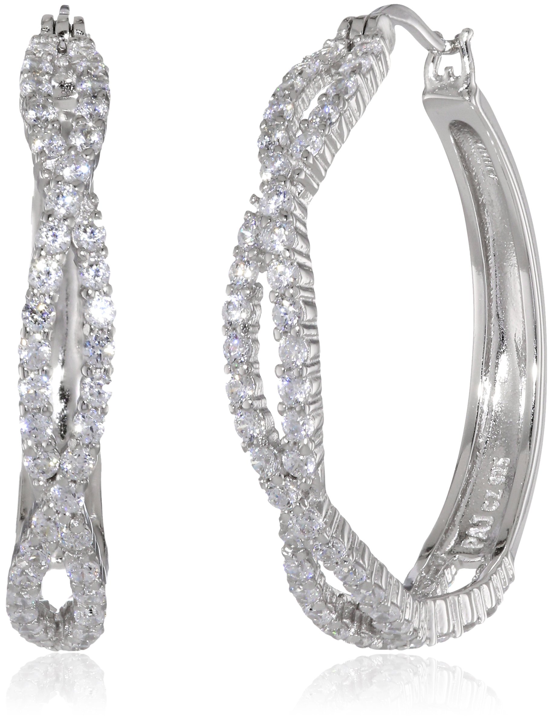 Sterling Silver Cubic Zirconia Twisted Hoop Earrings