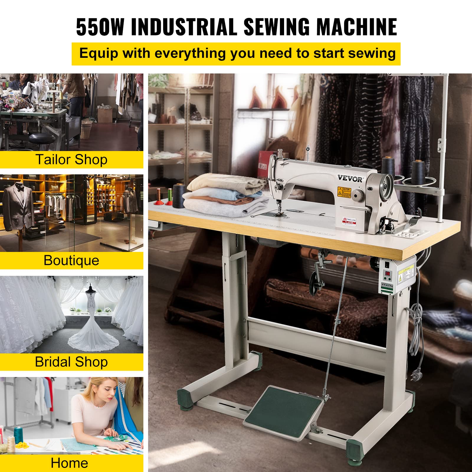 VEVOR Industrial Sewing Machine DDL8700 Lockstitch Sewing Machine with Servo Motor + Table Stand Commercial Grade Sewing Machine for Sewing