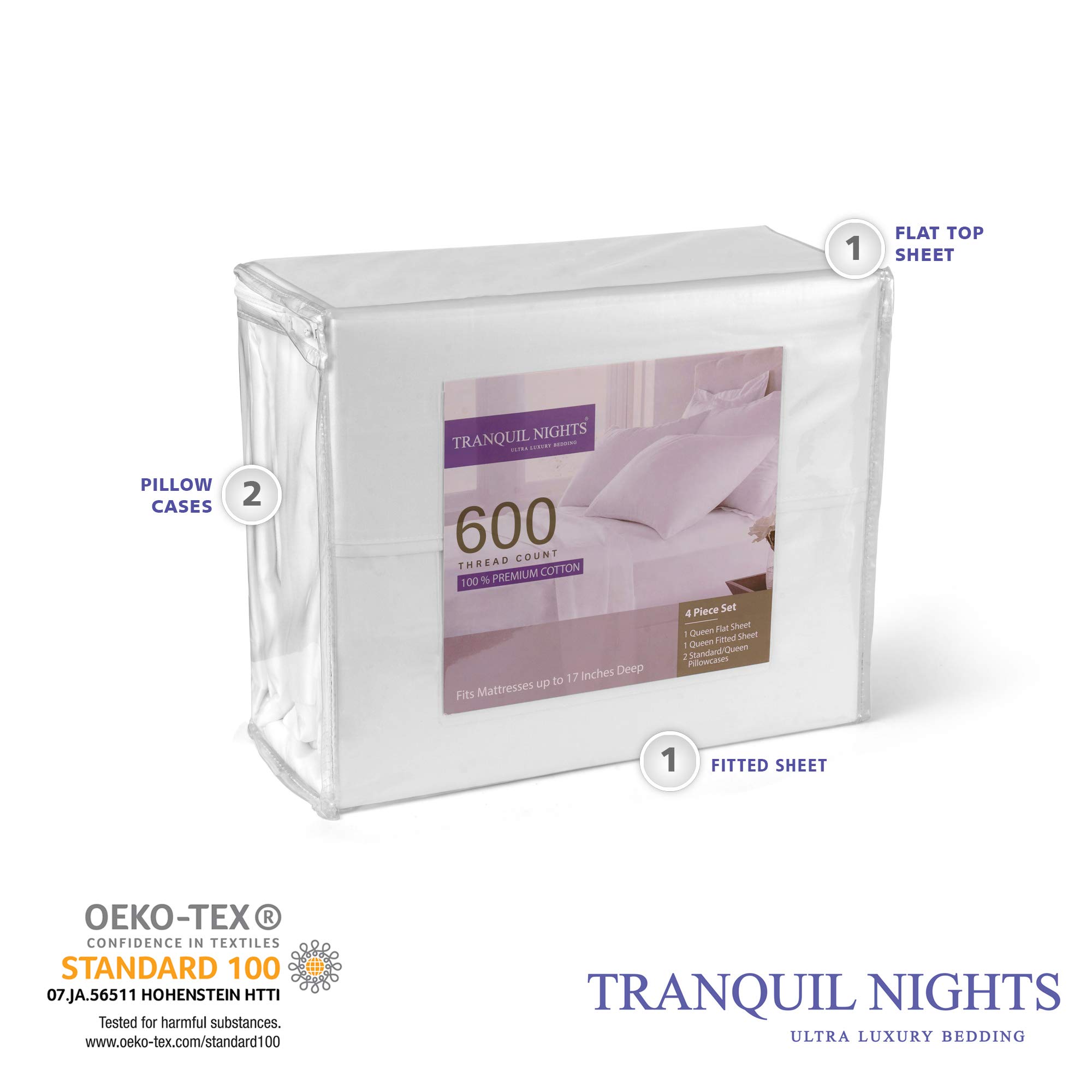 TRANQUIL NIGHTS - 600 Thread Count 100% Cotton Bed Sheet Set, 4-Piece Taupe Queen Size Sheets, Soft & Silky Sateen Weave Luxury Bedding, Deep Pocket Sheets to Fit Upto 17" Mattress
