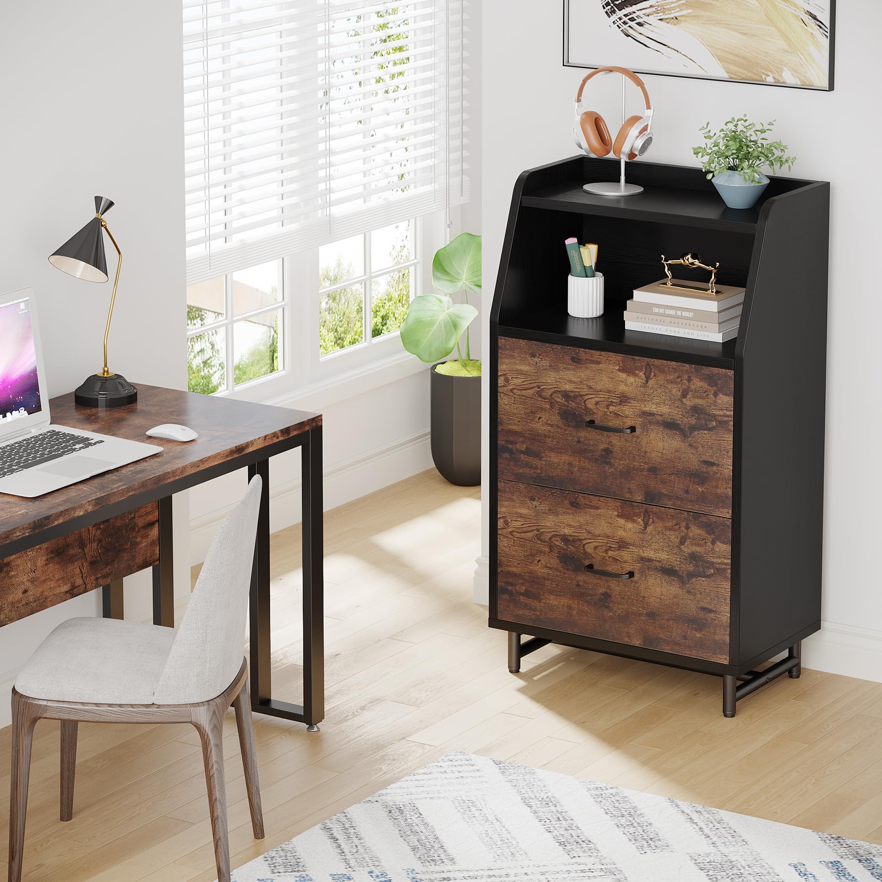 Tribesigns 2 Drawer Lateral File Cabinet, Modern Filing Cabinet with Open Storage Shelves, Wood Storage Cabinet Printer Stand Fits Letter/Legal/A4 Size for Home Office