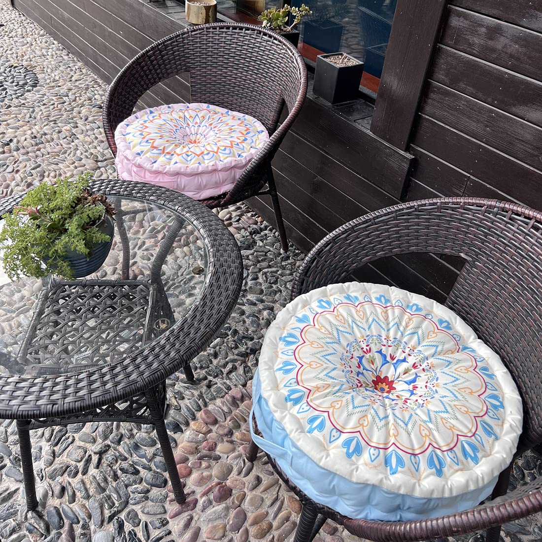 vctops Boho Print Round Chair Pad with Handle Soft Velvet Chiar Cushion Floral Pattern Thicken Seat Cushion for Dining Chairs, Office Chairs, Hardwood Floors (Blue A,16"x16")