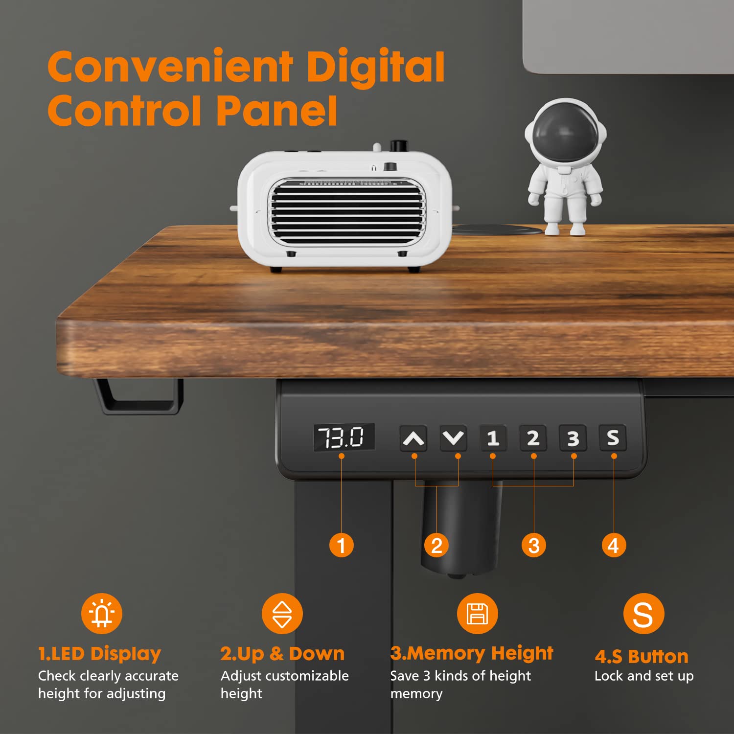 Sweetcrispy Height, 23.62" D x 55.12" W x 30" H Electric 3 Memory Presets Adjustable Stand T-Shaped Bracket, Ergonomic Computer Desk for Home Office, Rustic Brown, 55in
