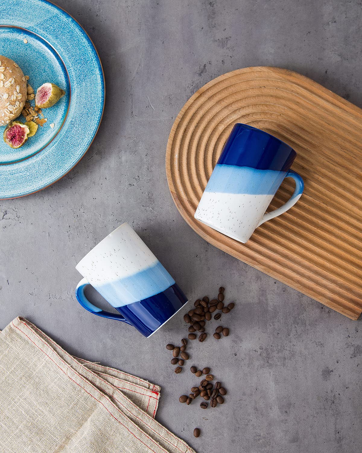 Rich Leisure 13oz Coffee Mug Set of 2 - Ceramic Tea Cups with Handle - Microwave and Dishwasher Safe, Perfect For Cup or Mug Lovers - Rustic Denby Glaze, Modern Design Mugs - Mint Green