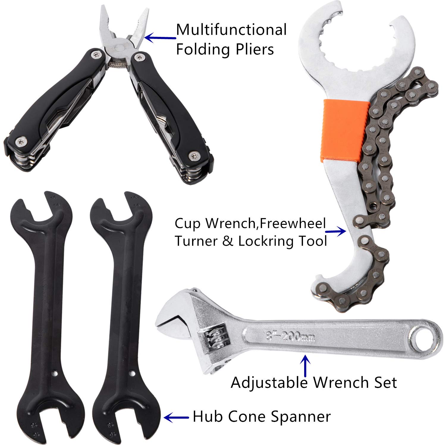 YBEKI Bike Tyre Repair Tool Kit Set - Bicycle Tool kit with Mini Pump, Bike Multi-Tool, Chain Tool Bike Freewheel Remover, etc. 6 Months Warranty