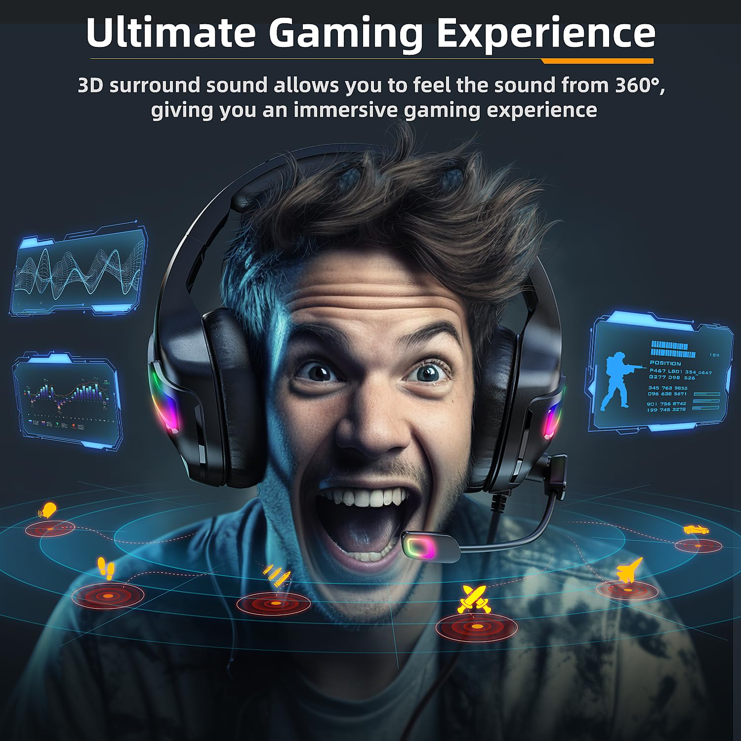 Tatybo Gaming Headset for PS5, PS4, PC, Gaming Headphones with Noise Cancelling Microphone, Over-Ear Gamer Headset with Stereo Sound for Laptop Switch Xbox (Black)