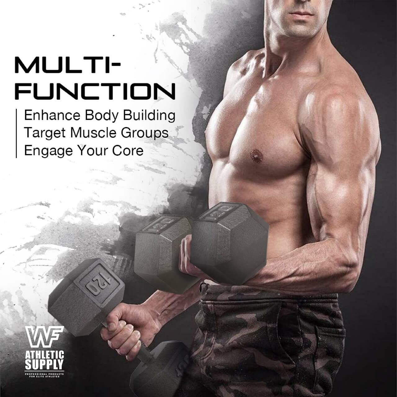 WF Athletic Supply Cast Iron Solid Hexagon Gray/Black Dumbbells, Strength Training Free Weights Set of 2 for Women and Men, Hand Weights Sold by Pairs, Multi-Select Size Options Available
