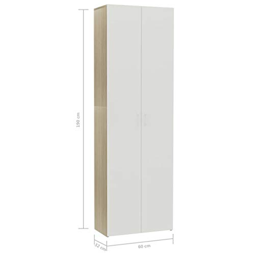 vidaXL Office Cabinet/Storage Cabinet with 5 Shelves Utility Storage Cabinet with 2 Doors for Home Office, White and Sonoma Oak 23.6"x12.6"x74.8" Chipboard