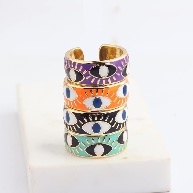 Zboro Colorful Enamel Turkish Evil Eye Open Ring For Women Adjustable Gold Plated Eternity Band Finger Ring Jewelry-89598