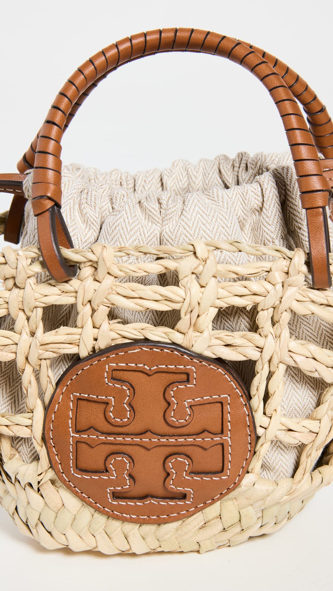 Tory Burch Women's Ella Open Weave Mini Basket Tote, Natural, Tan, One Size
