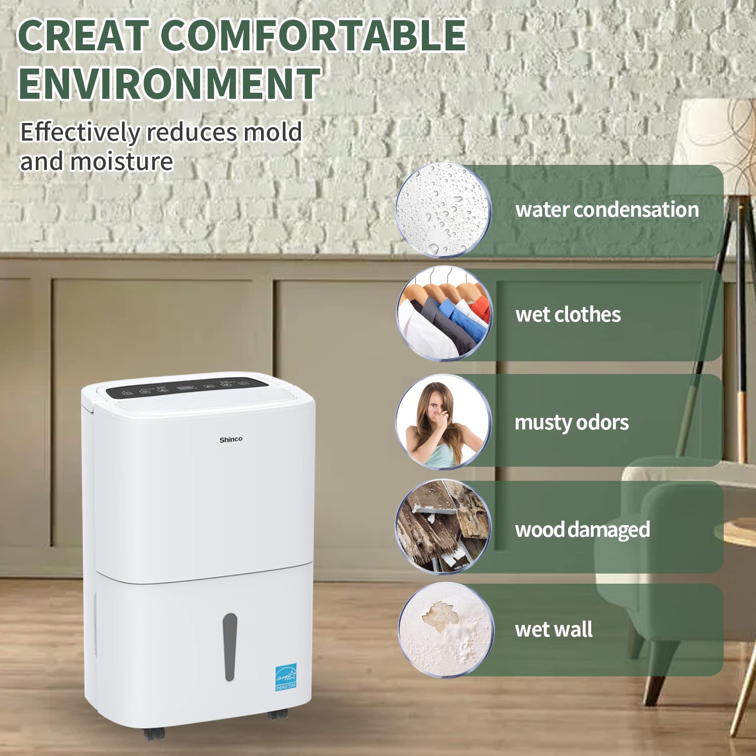 Shinco 7,000 Sq.Ft Energy Star Dehumidifier with Pump, Ideal for Large Industrial Rooms and Home Basements, Efficient Moisture Removal and Humidity Control, 1.85 Gallons Water Tank