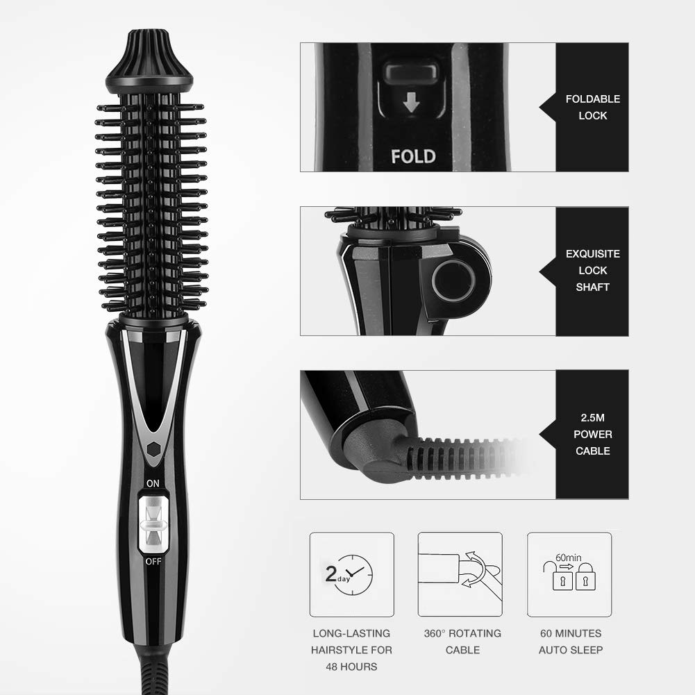 Syrisora Ceramic Tourmaline Foldable Anion Hair Brush Curler Hair Curling Iron Hair Styling Tools (EU Plug)
