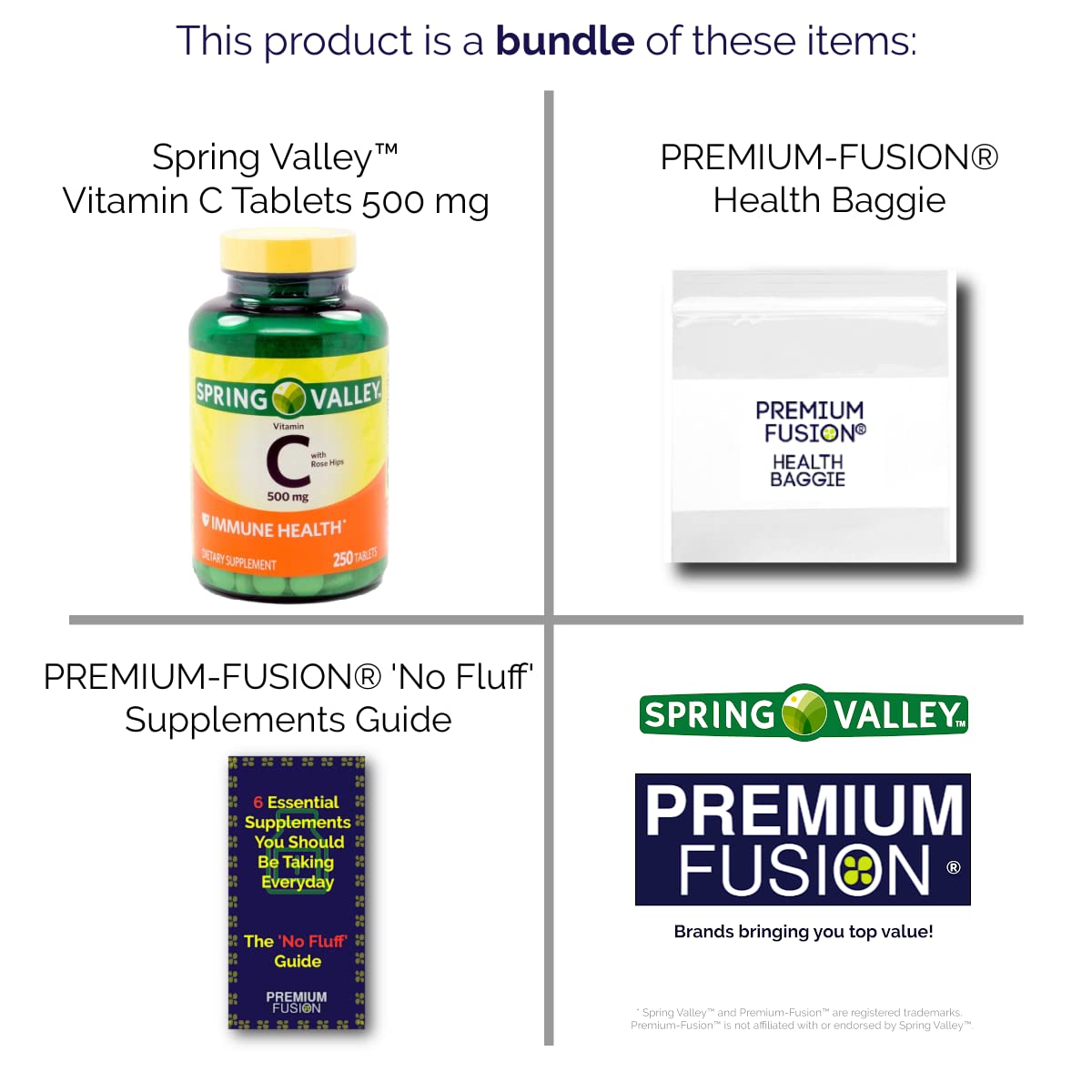 Vitamin C 500mg Tablets with Rose Hips (250 Tablets) from Spring Valley + Vitamin Pouch and Guide to Supplements