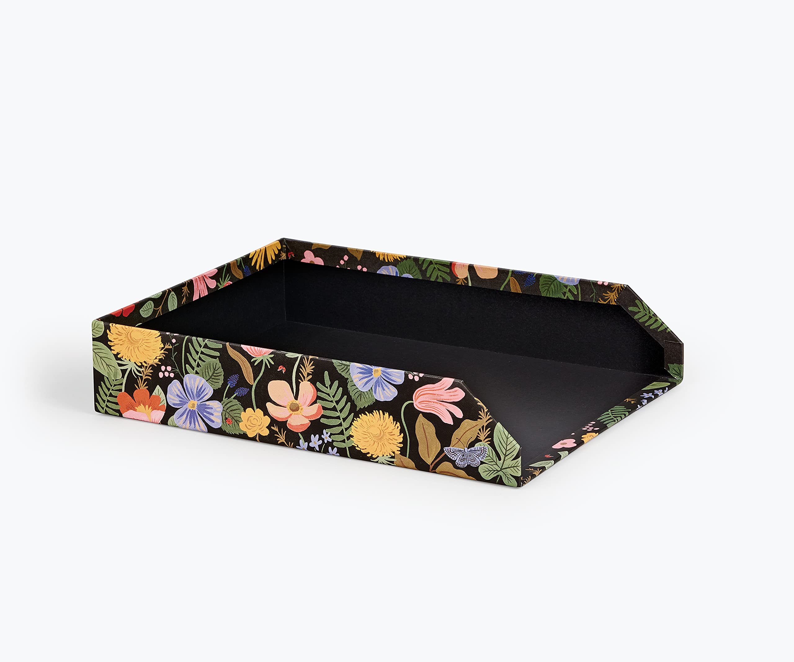 Rifle Paper Wrapped Desk Strawberry Fields Bundle with Desk Organizer, Magazine Holder, Letter Tray, Pencil Cup, and Writing Pen. Features Full Color Illustrations of Strawberry Fields Print.