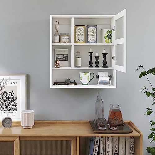 SMIBUY Bathroom Mirror Cabinet Wall Mounted, Bamboo Space Saver Medicine Cabinet, Wall Hanging Over Toilet Storage Cabinet with Mirror Door and Adjustable Shelf (White)