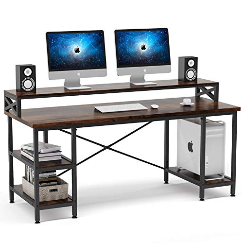 Tribesigns 63 inch Computer Desk with Storage Shelves, Extra Large Industrial Office Desk Computer Table Studying Writing Desk Workstation with Hutch for Home Office (Rustic Brown)