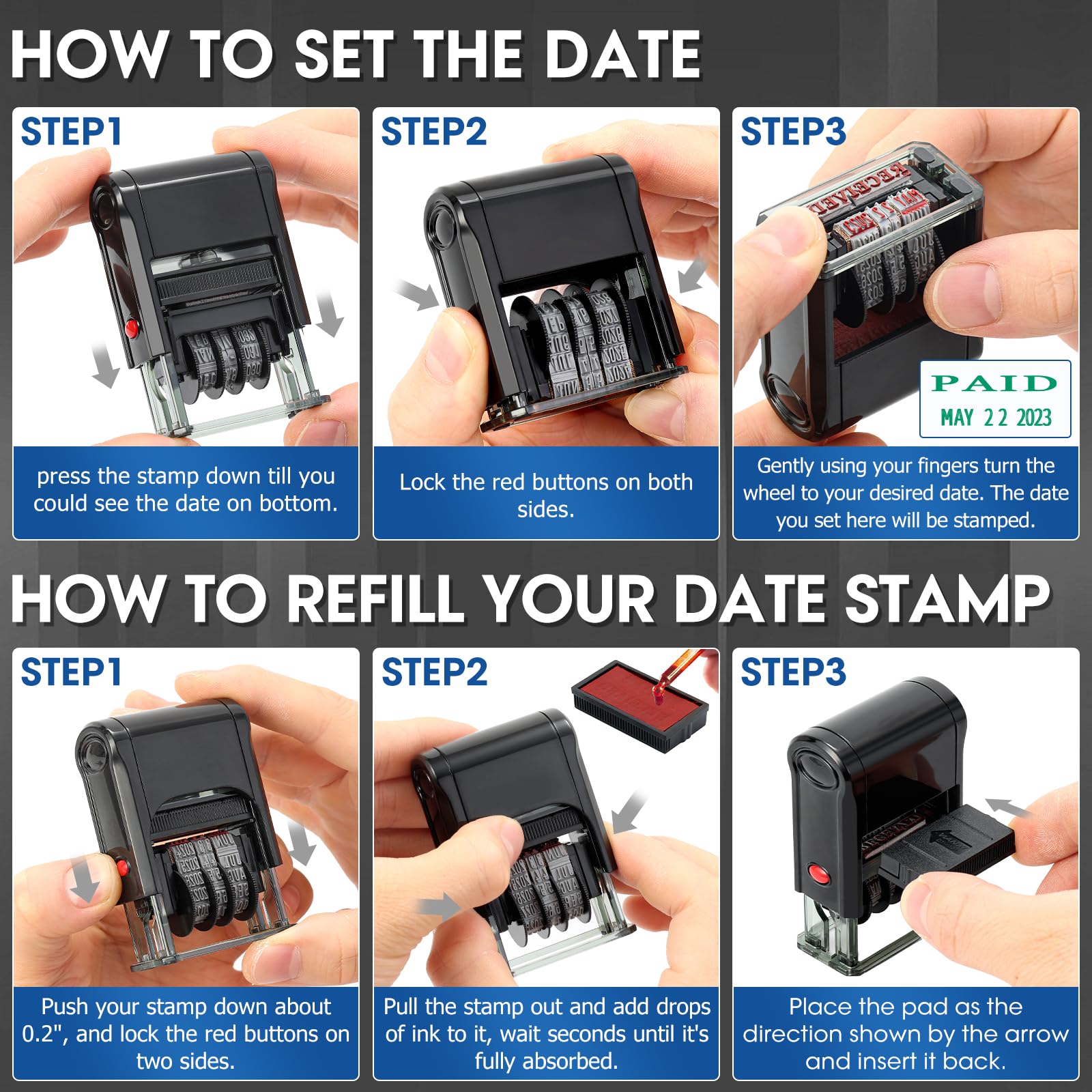 Toplusesse Self-Inking Date Stamp with Paid Office Rubber Paid Phrase & Date Stamp for Business 12-Year Band Green Ink