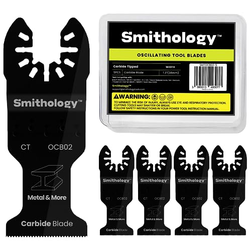Smithology Carbide Oscillating Saw Blades – 5 Pcs Metal Cutting Multi Tool Blades for Hard Metal, Nails, Screws, Carbide Oscillating Tool Blades, SMTOCB02-5