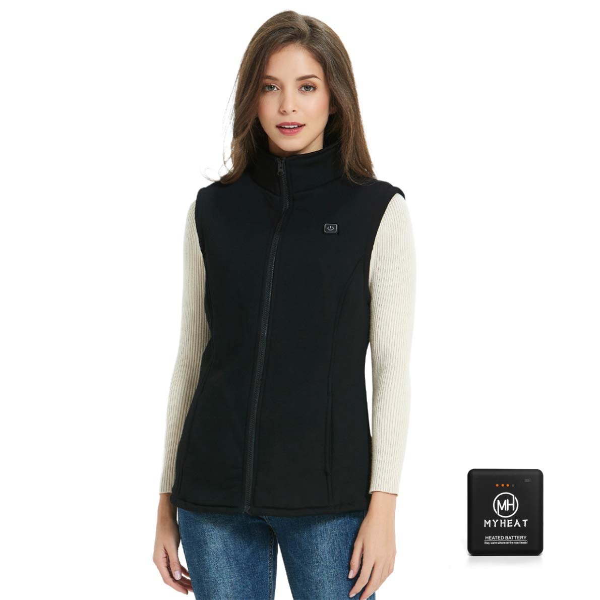 Women Heated Vest Fleece Youth Petite 7.4V Electric Warm Vest With Battery Pack Black 0-2