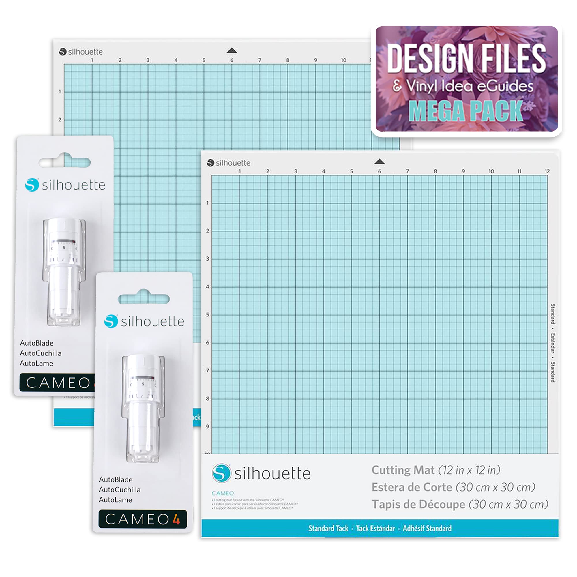 Silhouette Bundle with 2 - Cameo 4 Auto Blades & 2 - 12" x 12" Silhouette Cameo Cutting Mats, Designs