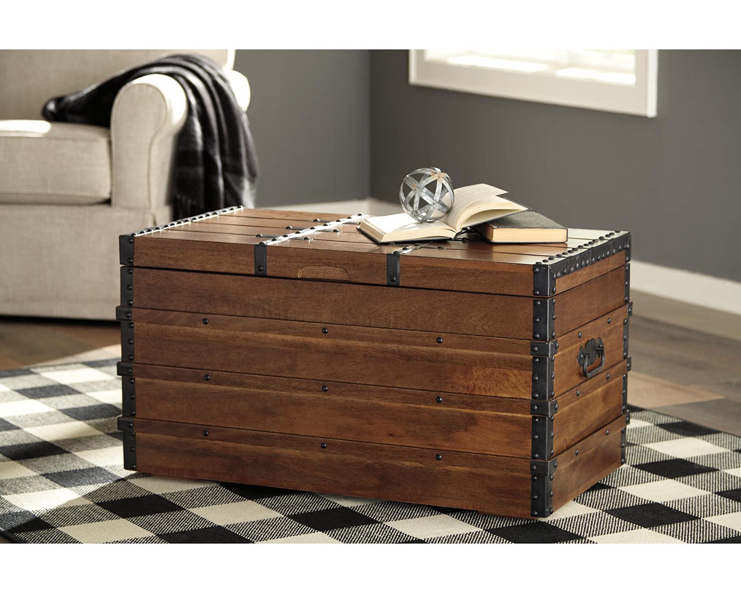 Signature Design by Ashley Amsel Industrial Storage Trunk or Coffee Table, Dark Gray