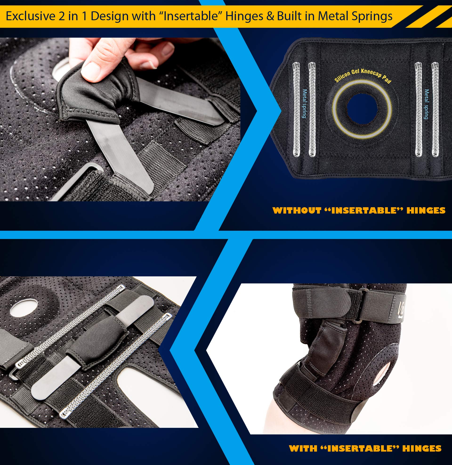 VieVibrante Plus Size Knee Brace Exclusive - Hinged Side Closing Design for Fast Easy Wearing. Designed for Plus Size Men and Women, Provides Great Stabilization, Support, Non Slip & Non Bulky 3