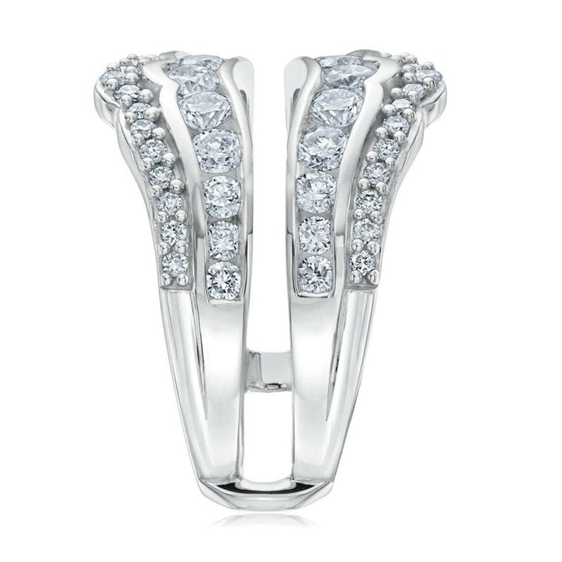 V Touch Round Cut D/VVS1 Diamond Engagement Enhancer Wrap Wedding Jacket Ring For Women's 14K White Gold Plated 925 Sterling Sliver (8.5)