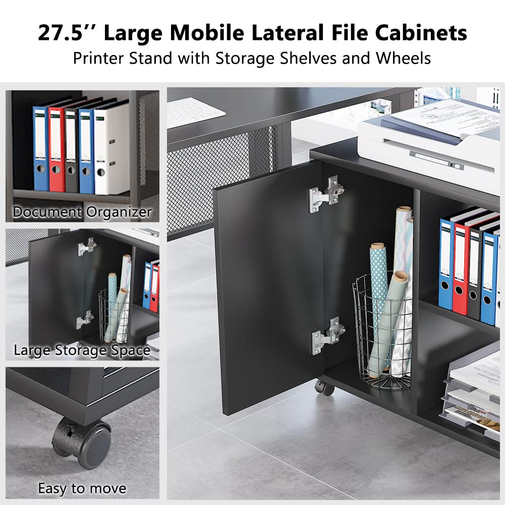 Tribesigns Computer Desk Office Desk with File Cabinet, 55 inch L-Shaped Executive Desk Table with Storage Mobile Printer Filing Stand, Black