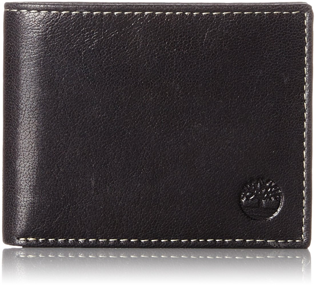 Timberland Men's Leather Passcase Trifold Wallet Hybrid, Black (Hundson), One Size