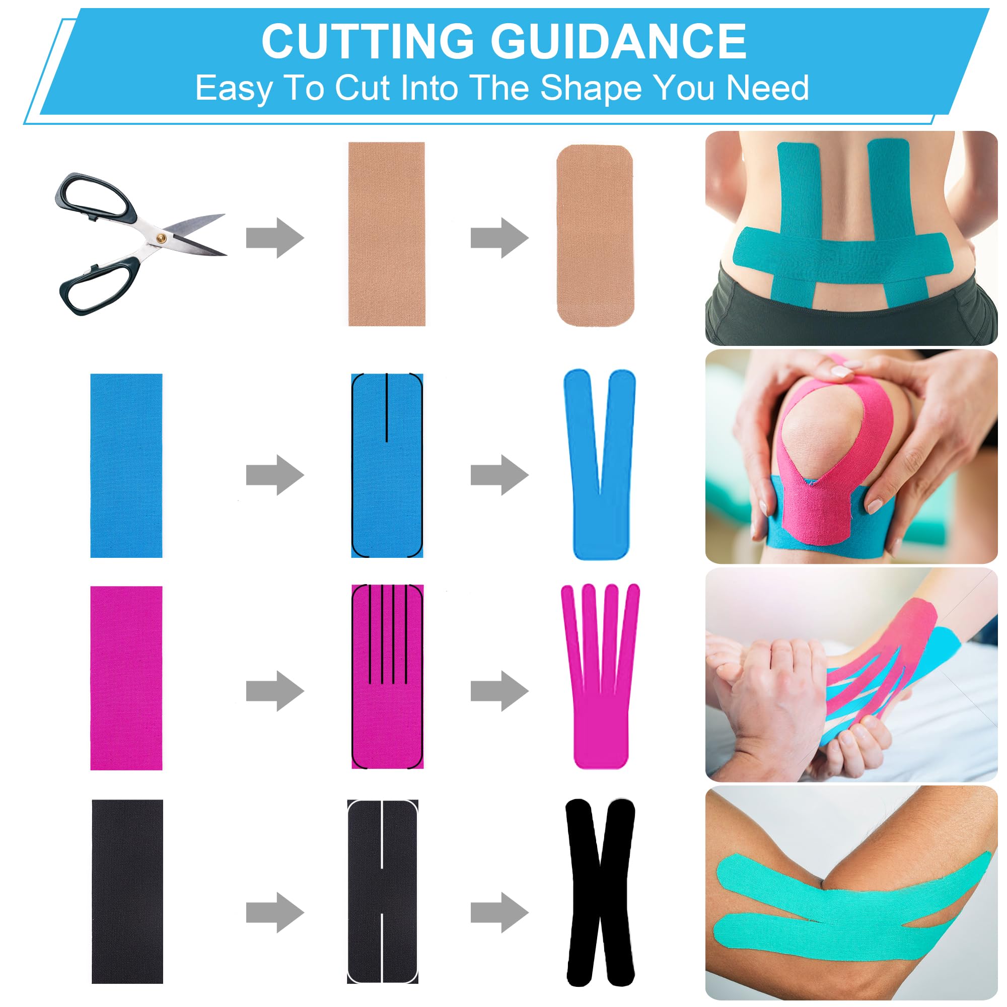 SUPERBE K Athletic Tape, Kinesiology Tape Precut - Premium Kinesthetic Tape for Muscles Knee Shoulder Elbow, 2 Inch x 16.5 feet (3 Rolls Pack)