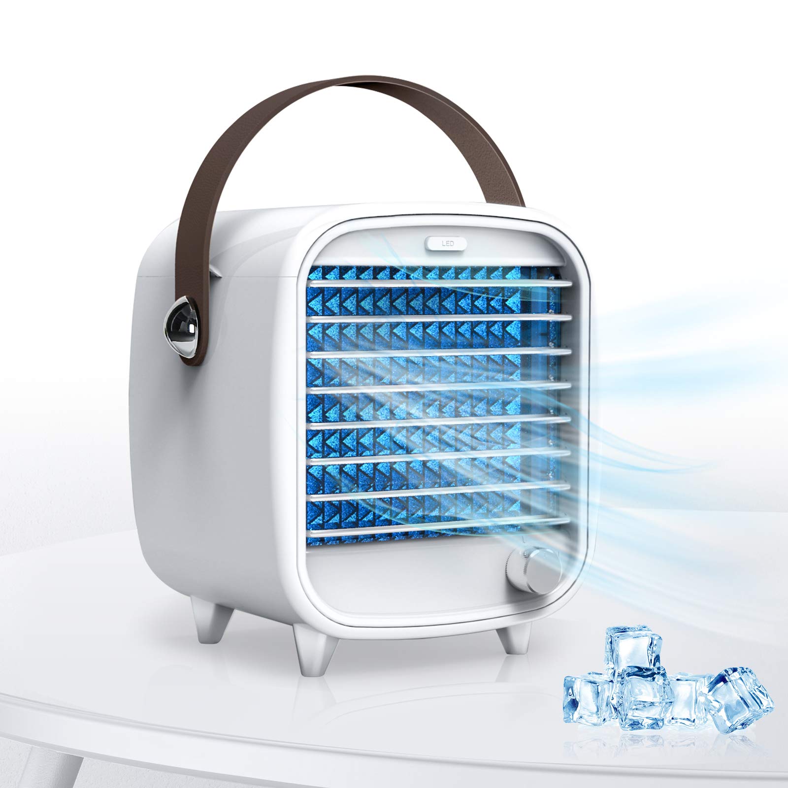 SmartDevil Portable Air Conditioner Fan, USB Small Desk Air Cooler Fan with Night Light, Adjustable Wind Direction Personal Cooling Fan, Built-in Ice Tray, for Home, Office, White