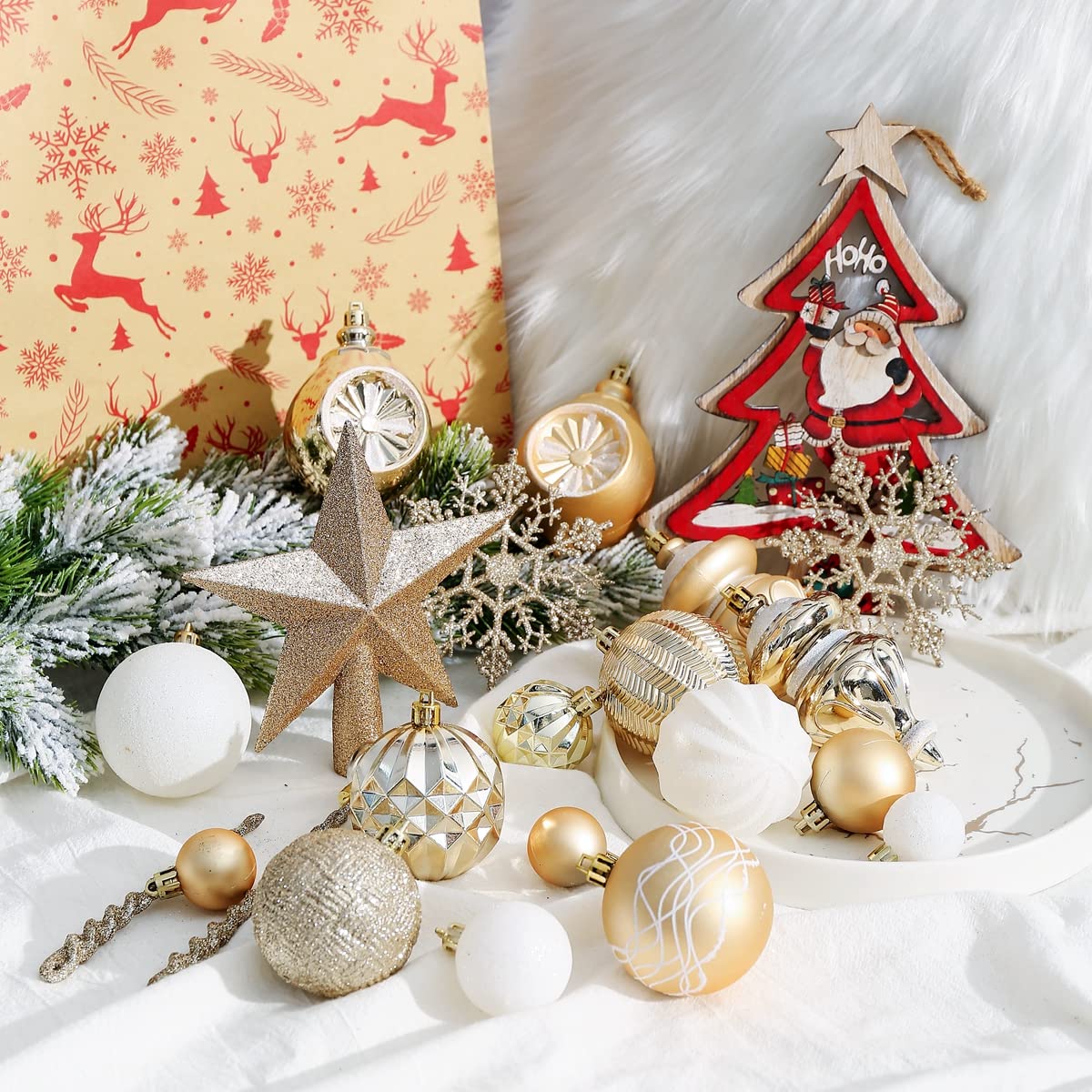 XmasExp 99-Pack Christmas Ball Ornaments Assorted Shatterproof Christmas Ball Set with Reusable Hand-held Gift Package for Xmas Tree Decoration (Baby Pink)