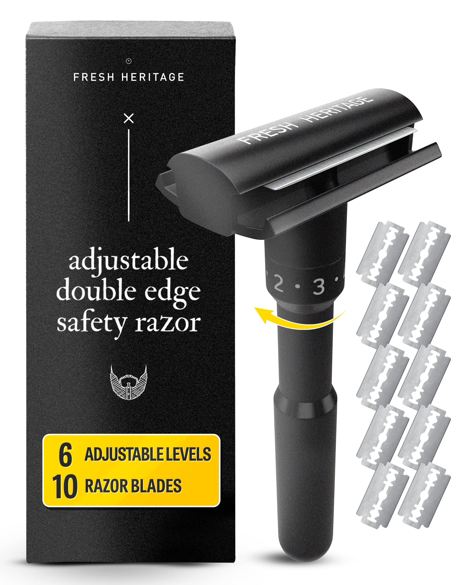Safety Razor, Double Edge Razor - Adjustable Double Edge Safety Razor, Safety Razors for Men - Men's Safety Shaving Razors with 10 Stainless Steel Safety Razor Blade, Blades for Men, Gifts for Men